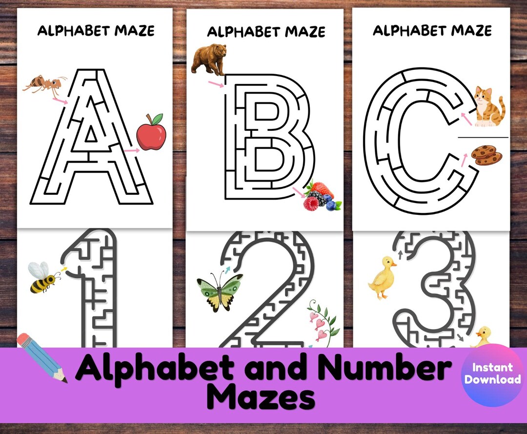 Printable Alphabet Maze Worksheets for Kids, Interactive Number Path ...