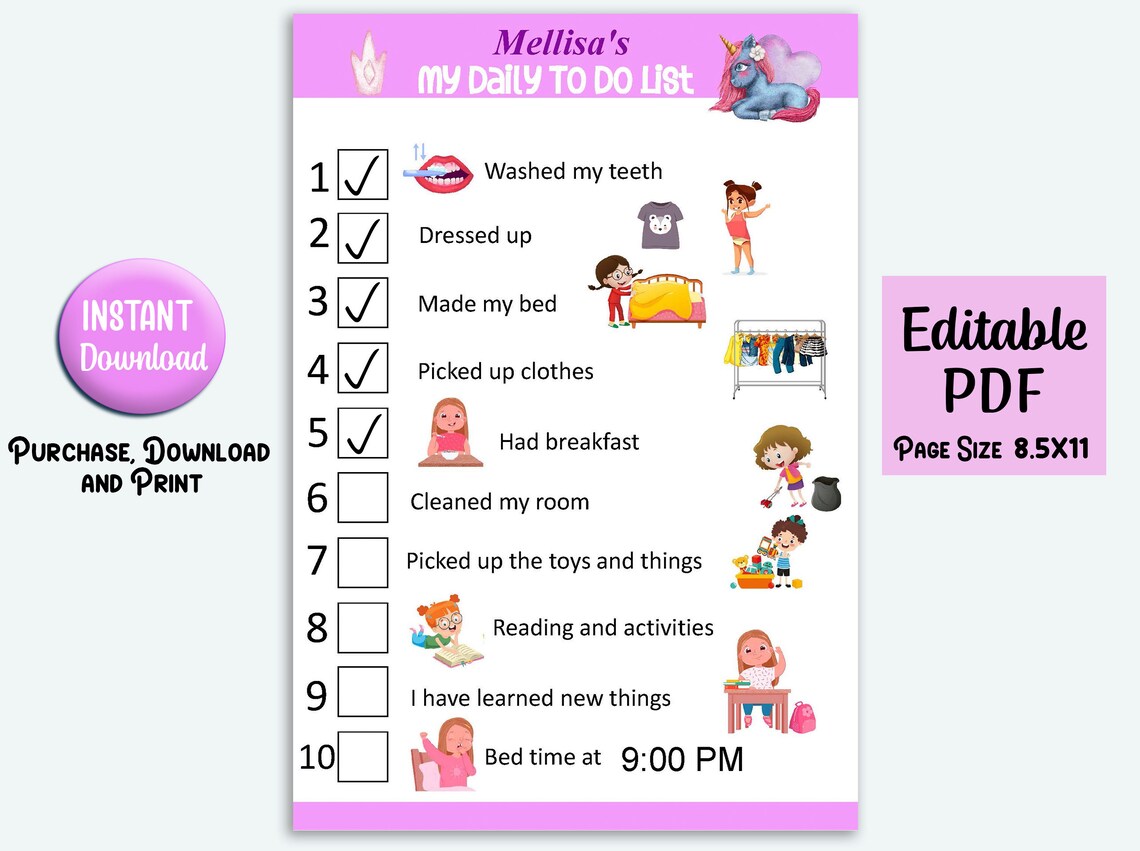 Editable Kids Daily Routine Checklist. Morning Routine, Kids Bedtime ...
