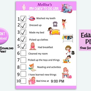 Editable Kids Daily Routine Checklist. Morning Routine, Kids Bedtime ...