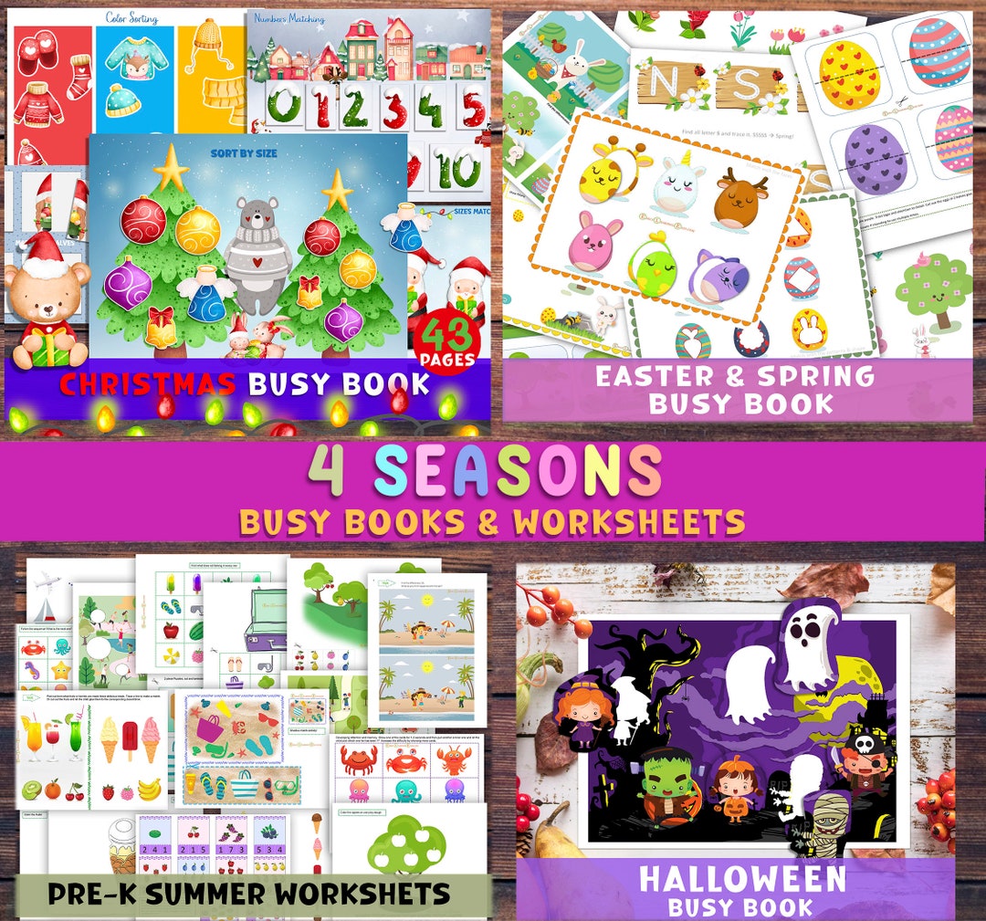 Four Seasons Busy Book Bundle Printable Fall, Winter, Spring & Summer ...