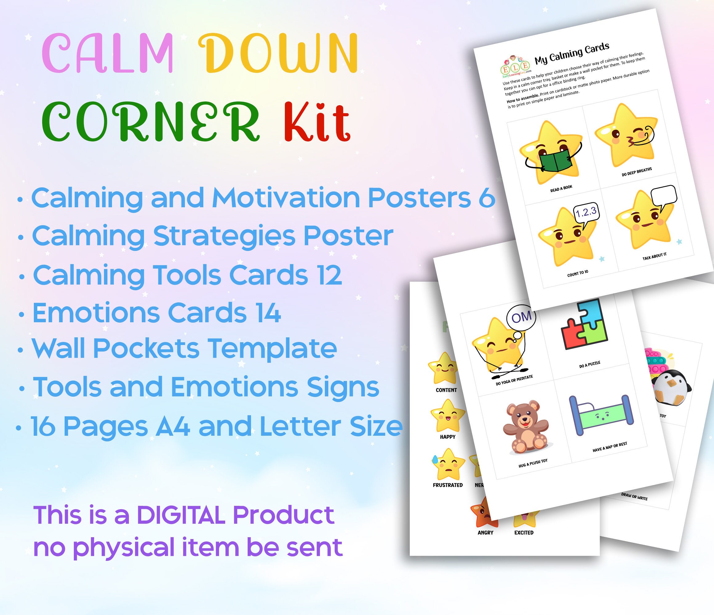 Calm Down Corner Kit Star. Calming Strategies for Kids. Emotional ...