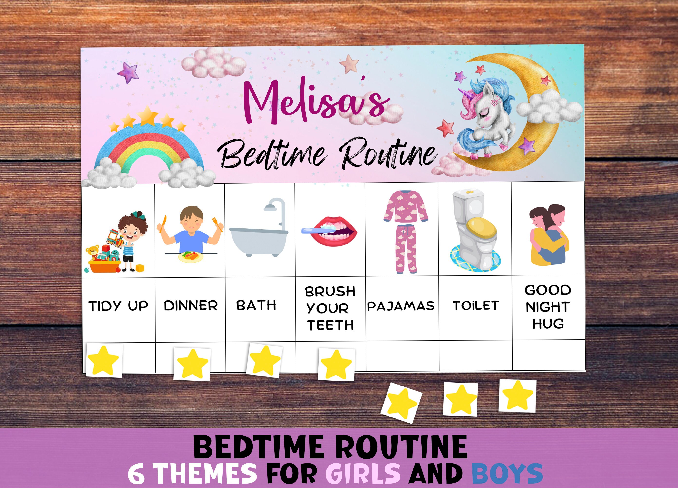 Unicorn Bed Time Routine Chart for Toddlers. Printable Chore Chart ...