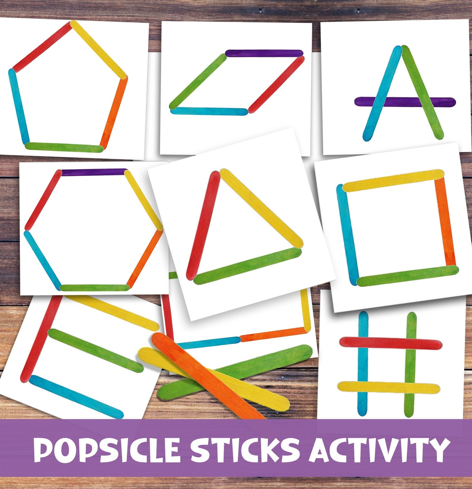 Popsicle Sticks Shapes Cards. Popsicle Sticks Activity for Toddlers ...