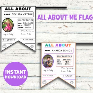 First Day of School, All About Me Printable Flag Back to School. Kids ...