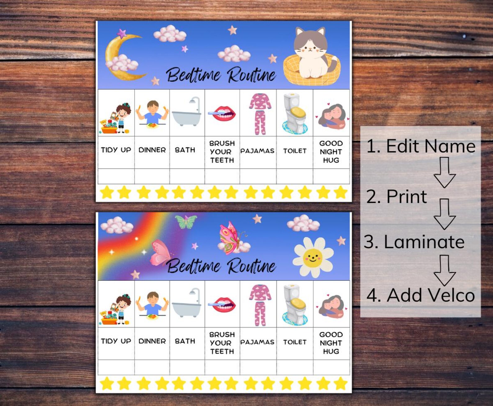 Kids Bedtime Routine Flip Chart Editable Printable, Visual Schedule for ...
