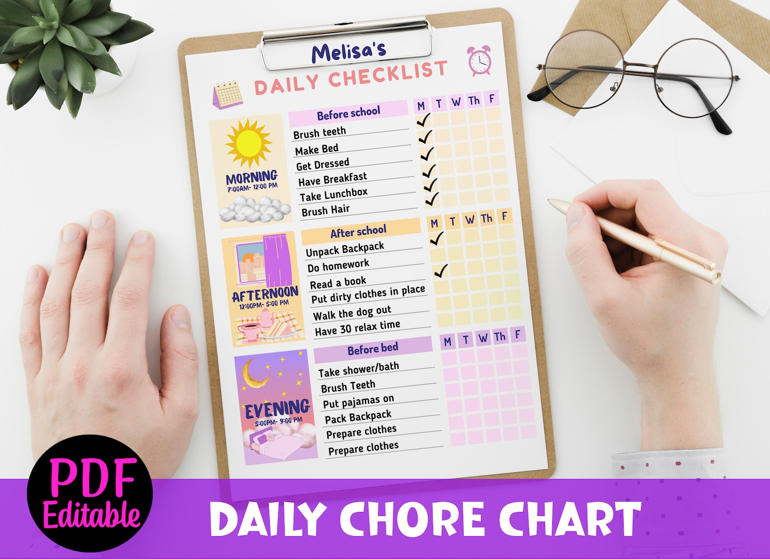 Kids Editable Daily Chore Chart. School Checklist Schedule Printable ...
