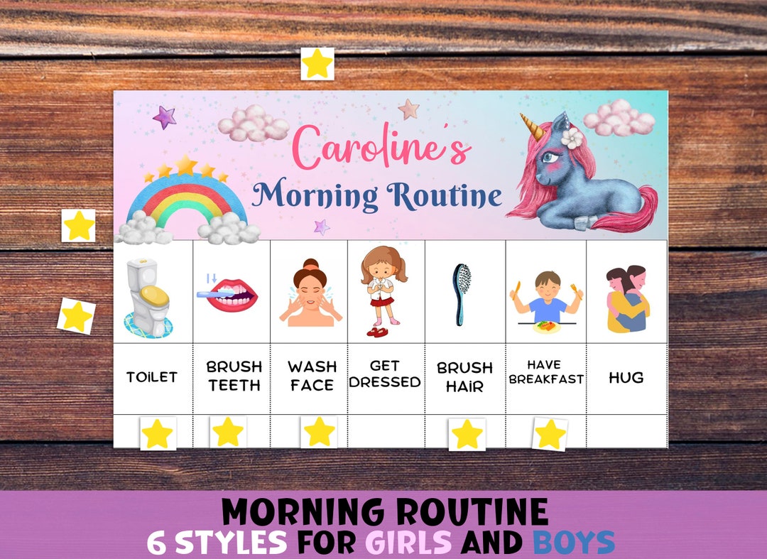 Unicorn Morning Routine Chart for Toddler. 6 Printable Morning Routine ...