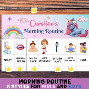 Unicorn Morning Routine Chart for Toddler. 6 Printable Morning Routine ...