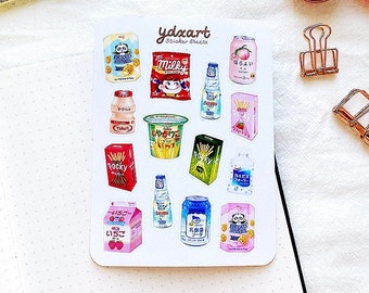 Pink Japanese Snacks Sticker Sheet Cute, Asian Snacks, Kawaii, Japan ...