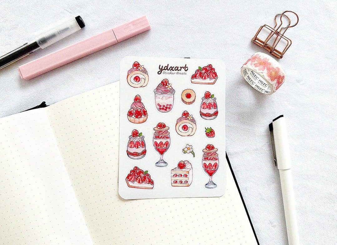 Strawberry Desserts Sticker Sheet | Cute Cafe Sweets - Etsy