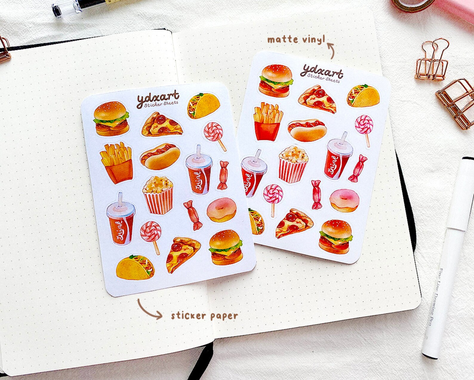 Fast Food Sticker Sheet Burger Hot Dog Fries Soft Drink - Etsy