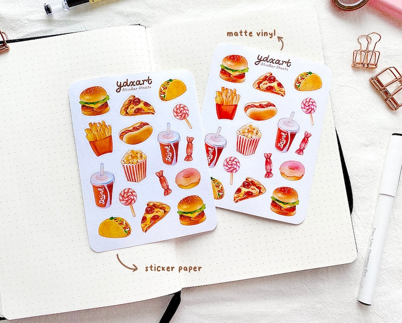 Fast Food Sticker Sheet Burger Hot Dog Fries Soft Drink - Etsy