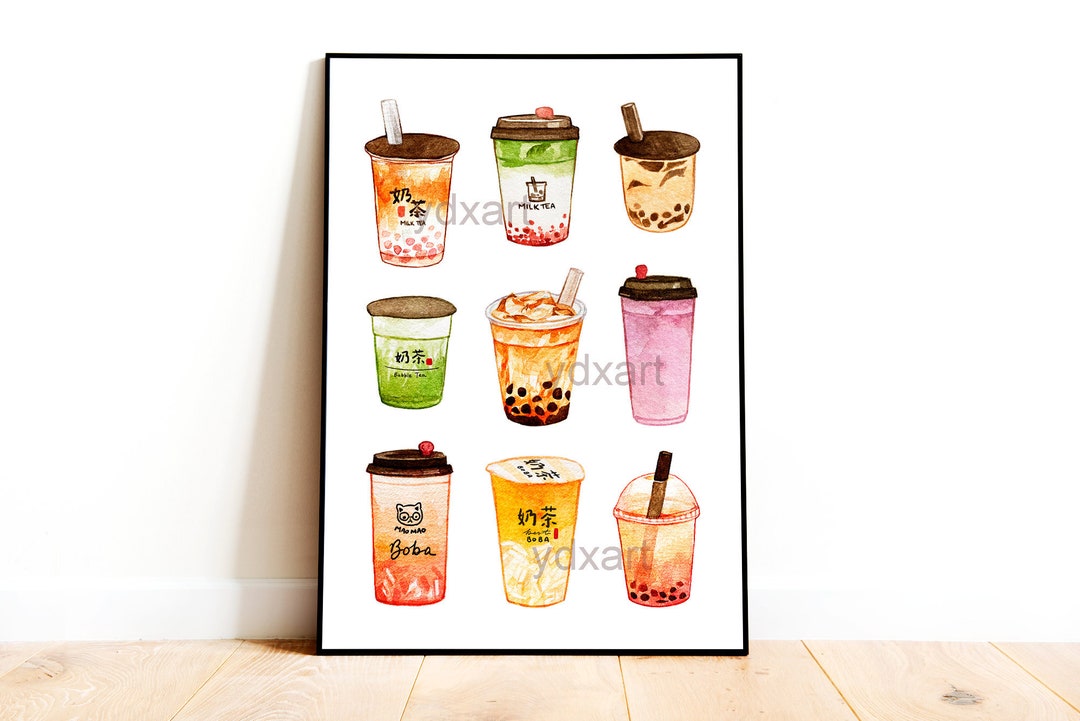 Bubble Tea Art Print | Milk Tea, Matcha, Red Bean, Latte, Taro, Wall ...