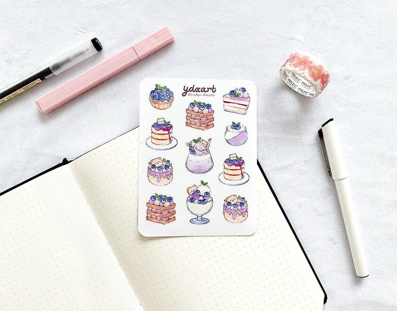 Blueberry Desserts Sticker Sheet | Cute Cafe Sweets - Etsy UK