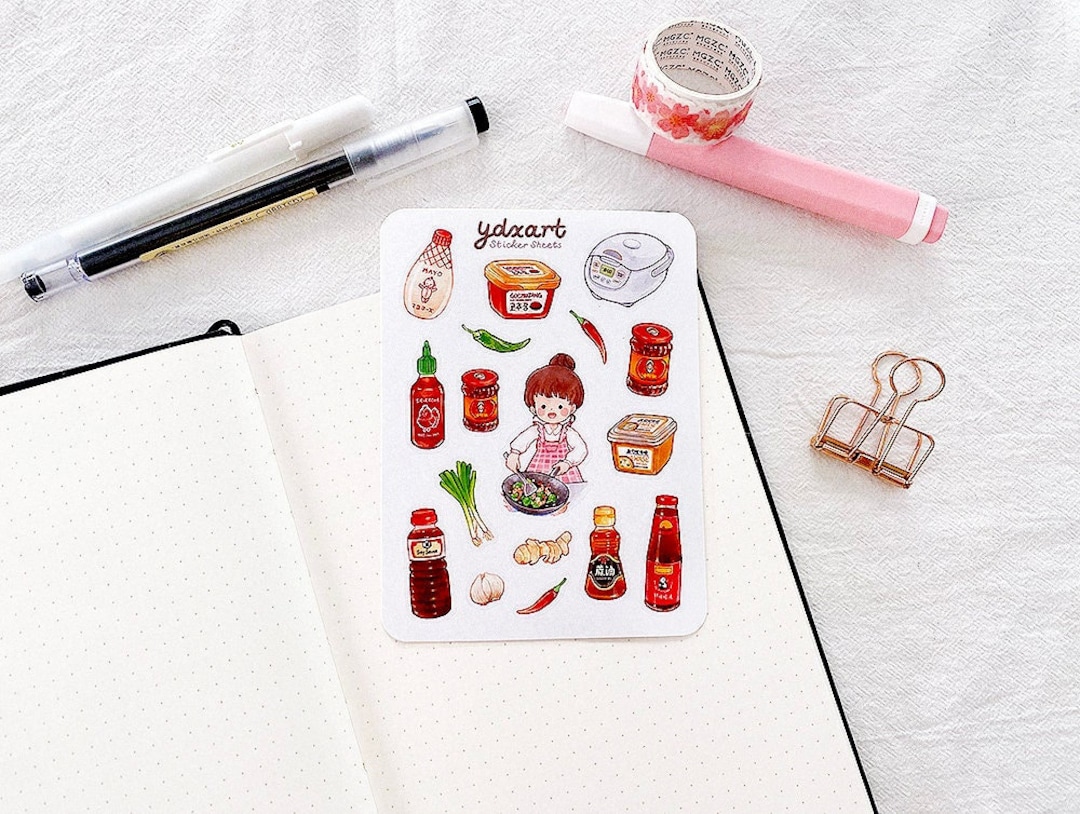 Asian Cooking Essentials Sticker Sheet | Food Stickers, Condiments ...