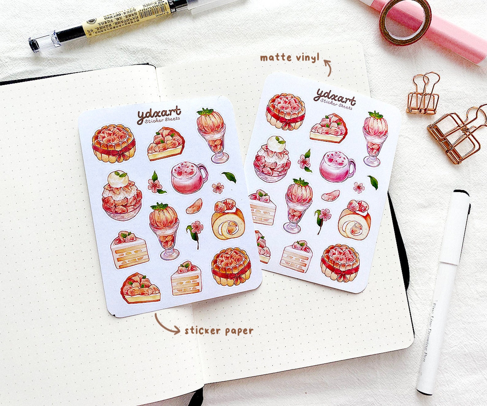 Peach and Grape Desserts Sticker Sheet | Sweets, White Peach, Cake ...