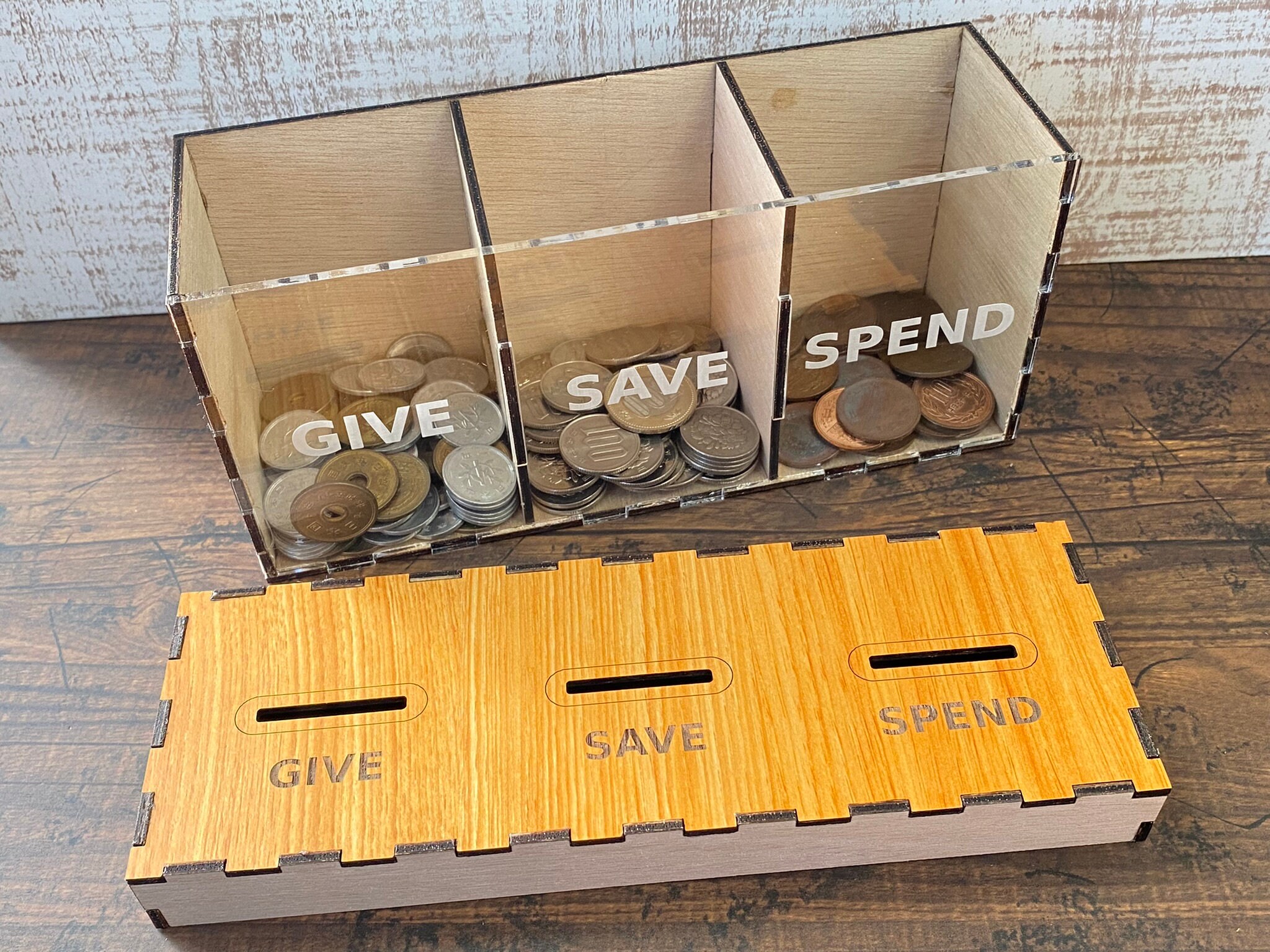 Give-save-spend Coin Bank With Lid - Svg Eps Vector Image for CNC ...
