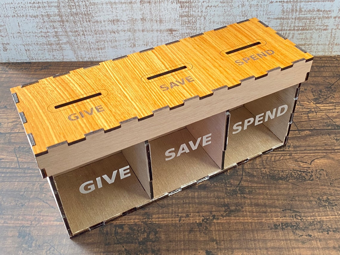 Give-save-spend Coin Bank With Lid - Svg Eps Vector Image for CNC ...