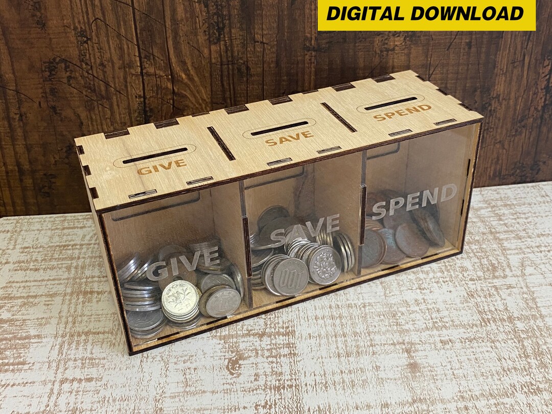 Give-save-spend Coin Bank With Sliding Lid - Svg Eps Vector Image for ...