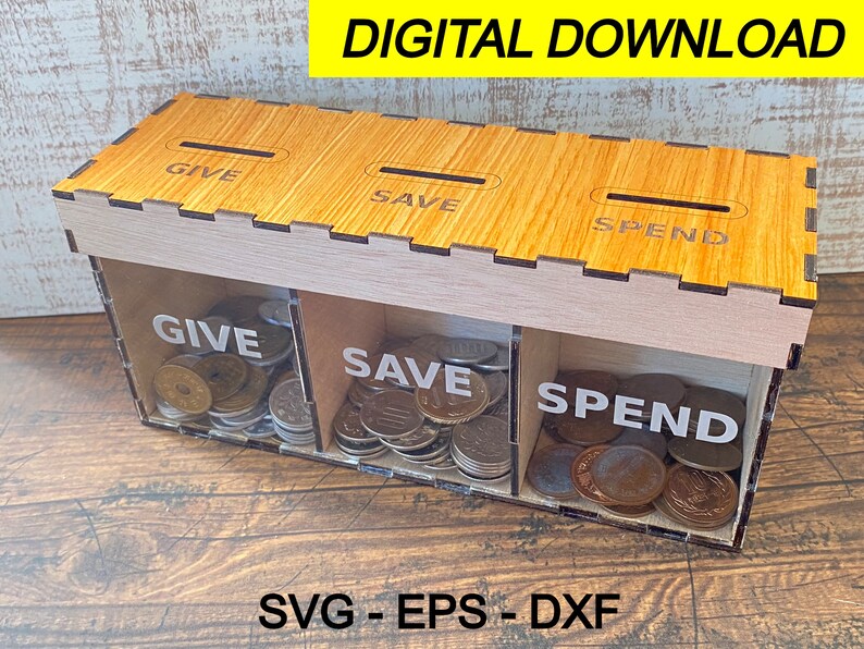 Give-save-spend Coin Bank With Lid - Svg Eps Vector Image for CNC ...