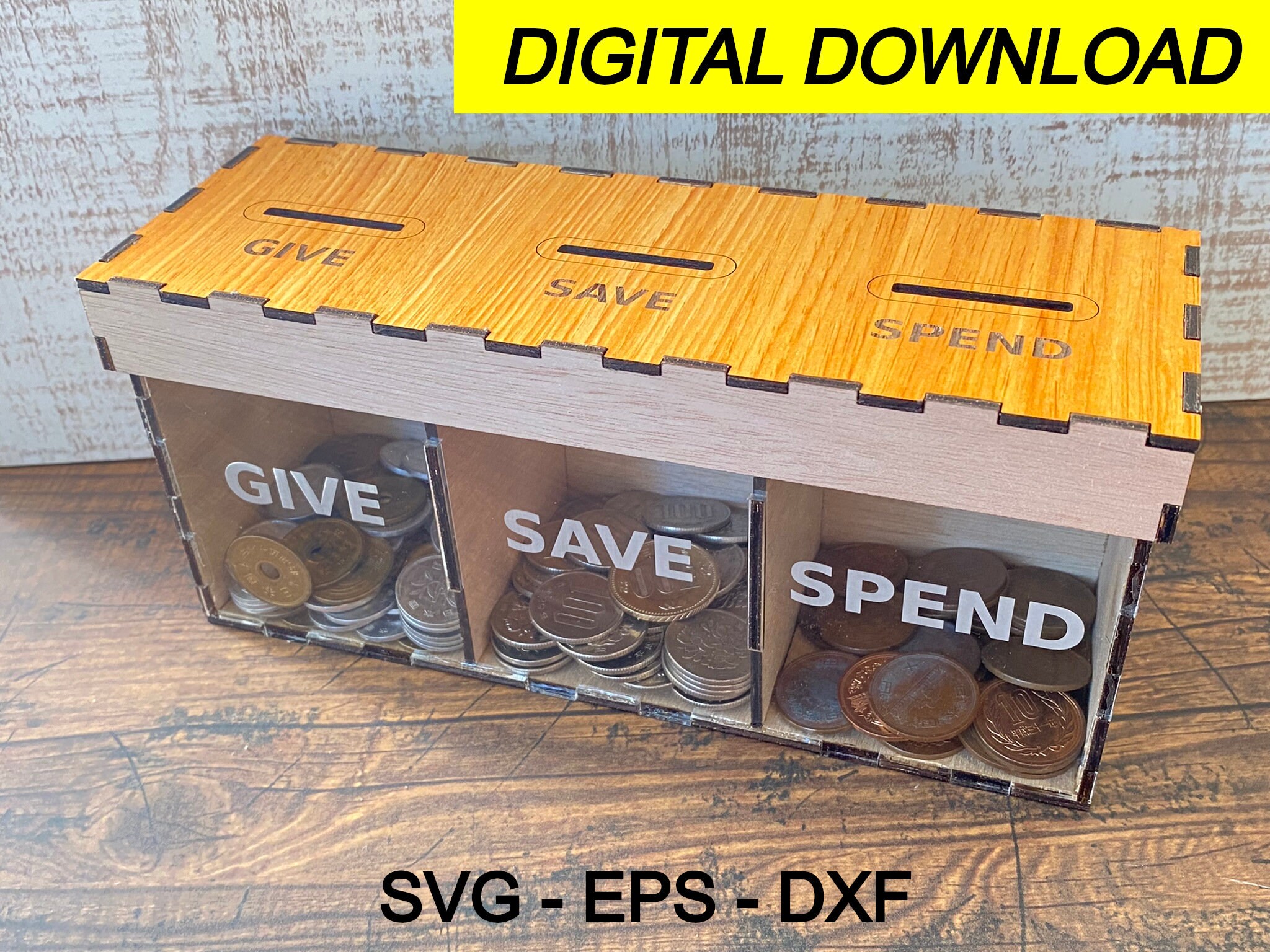 Give-save-spend Coin Bank With Lid - Svg Eps Vector Image for CNC ...