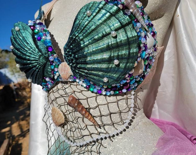 Mermaid Lagoon Bling Bra Seashell Bra Rave Bra - Etsy