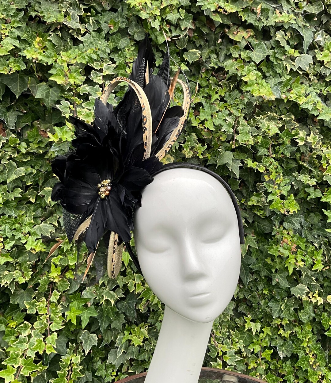 Large Leopard Print and Gold Looped Feather Bespoke Fascinator, - Etsy