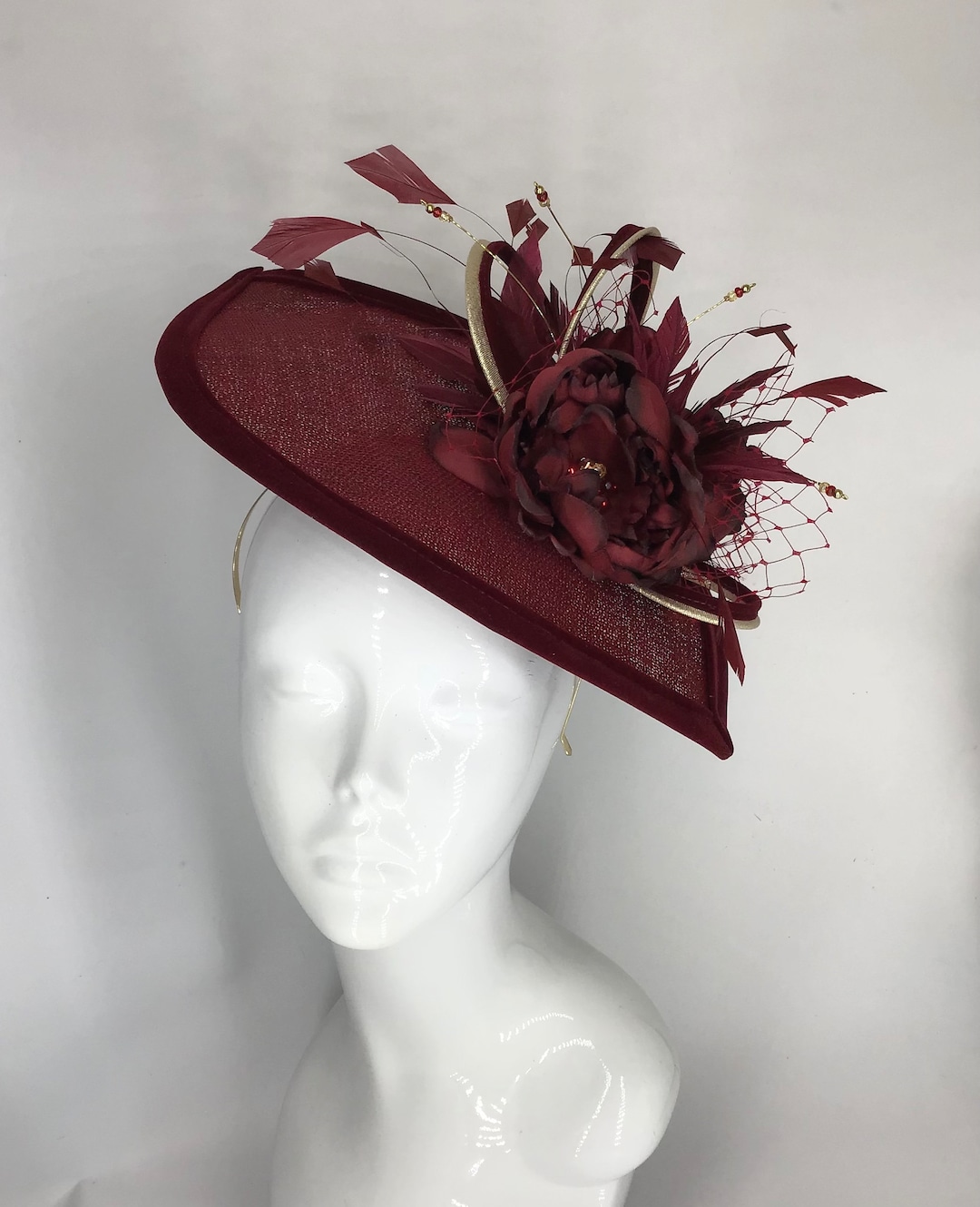 Burgundy ,gold, Wine Velvet, Winter Fascinator Hat Headpiece - Etsy