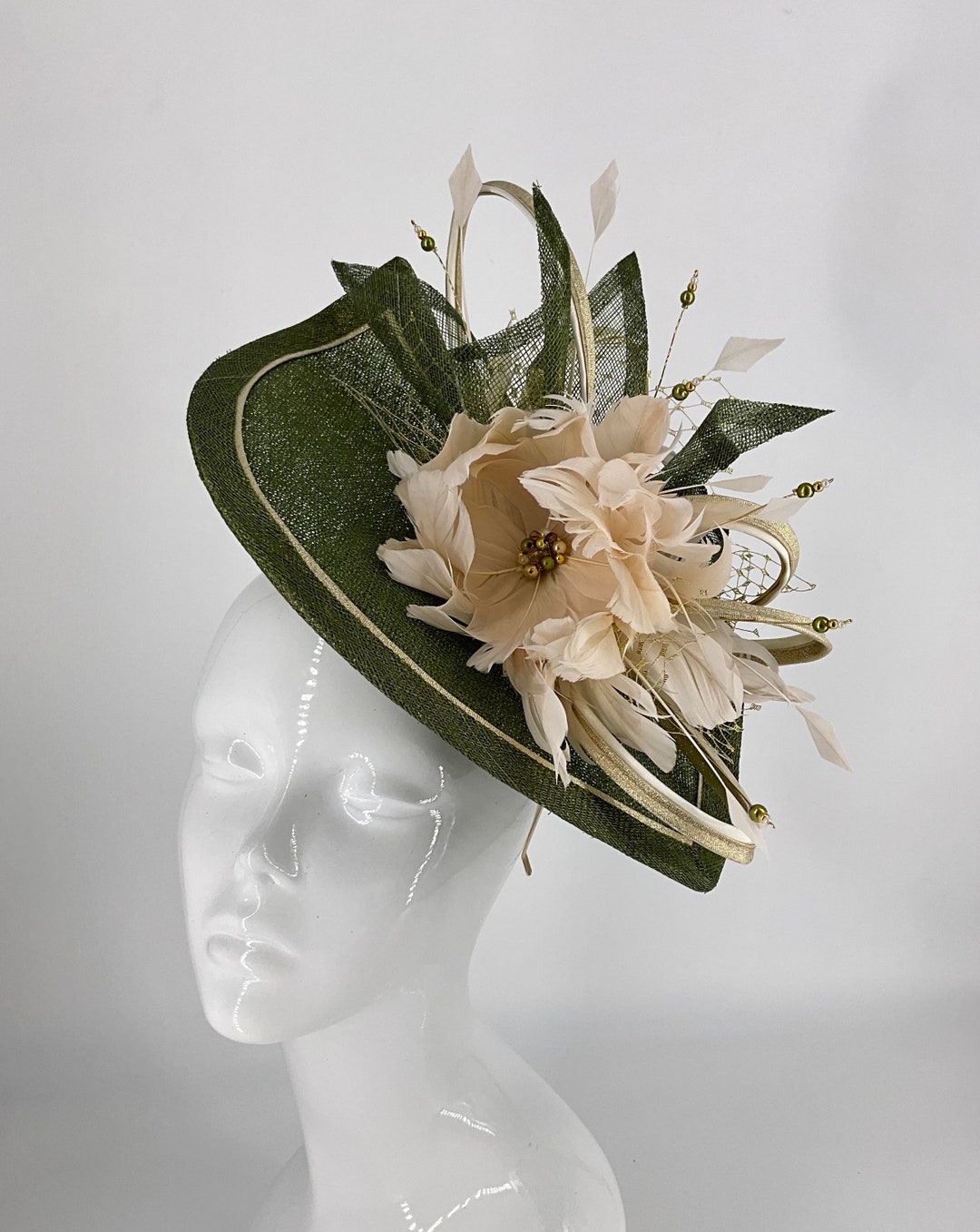 Sage Green , Gold , Cream, Ivory Pheasant Feathers, Fascinator - Etsy