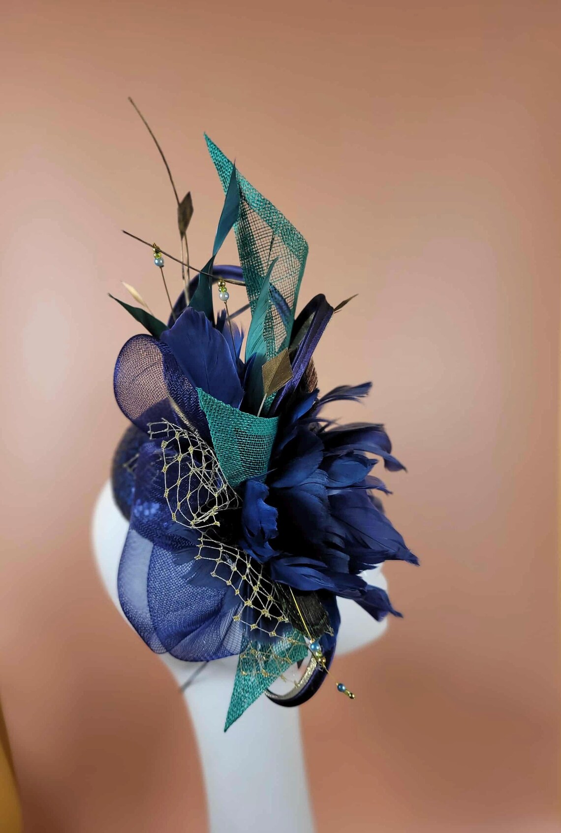 Navy Peacock Vintage Inspired Sequin Pillbox Feather Fascinator - Etsy
