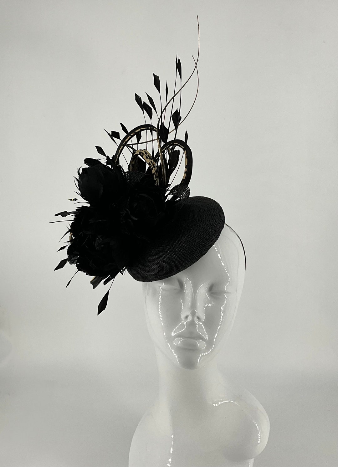 Leopard Print and Black Pill Box Hat, Fascinator, Headpiece - Etsy