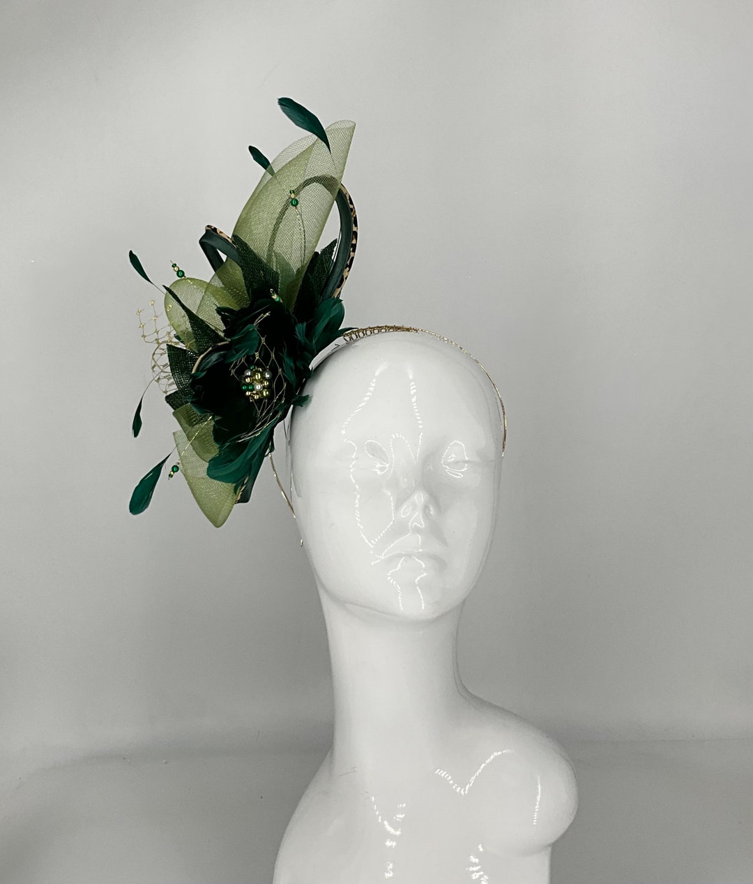 Emerald Green and Gold Leopard Print Feather Fascinator - Etsy
