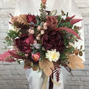 Burgundy, Dusty Pink, Damson Rose Blush, Foliage Bride Wedding Bouquet ...