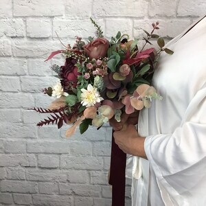 Burgundy, Dusty Pink, Damson Rose Blush, Foliage Bride Wedding Bouquet ...