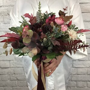 Burgundy, Dusty Pink, Damson Rose Blush, Foliage Bride Wedding Bouquet ...