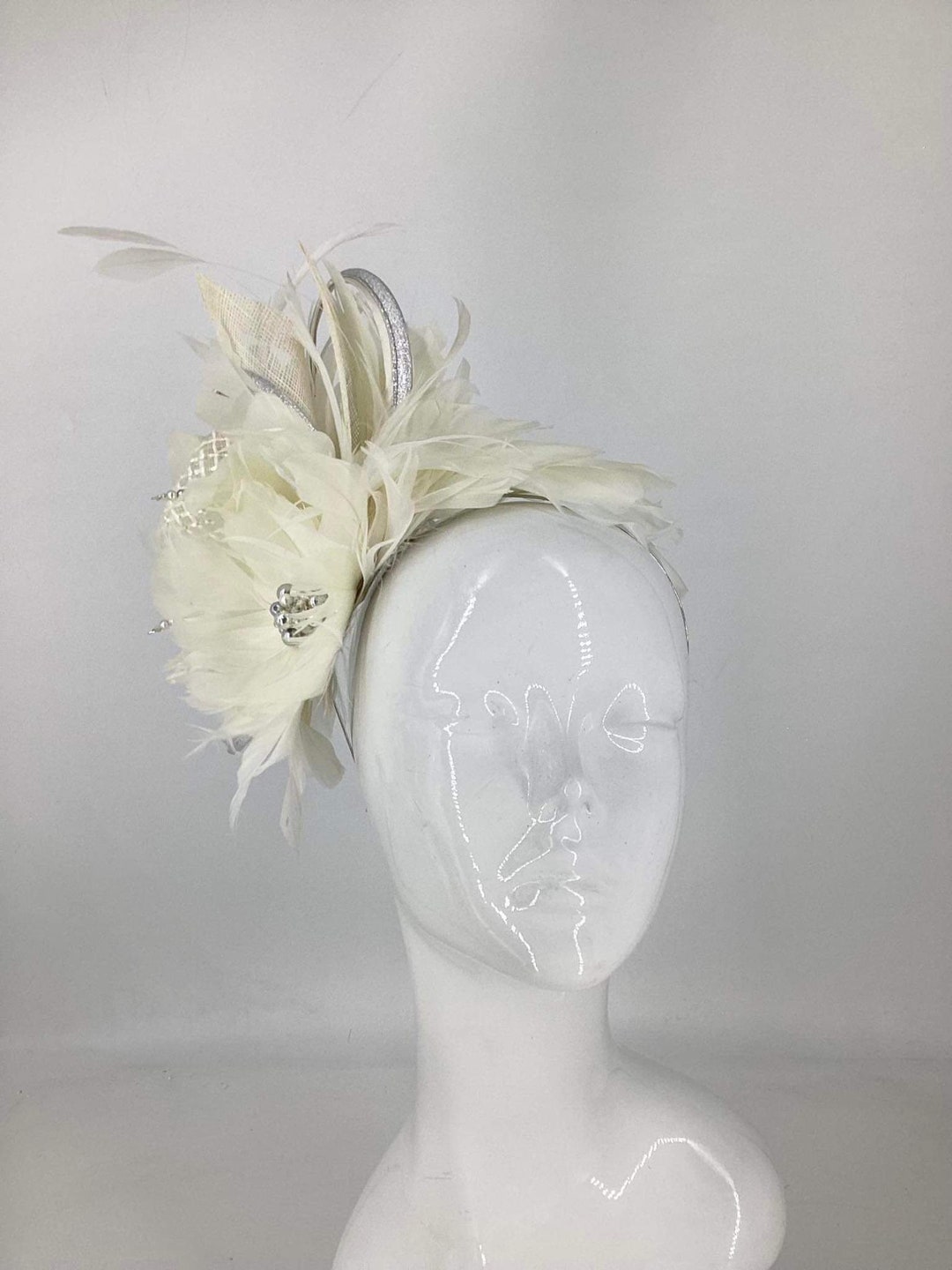 Ivory, Cream, White Silver Feather, Jewelled Fascinator Headpiece - Etsy