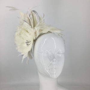 Ivory, Cream, White Silver Feather, Jewelled Fascinator Headpiece - Etsy