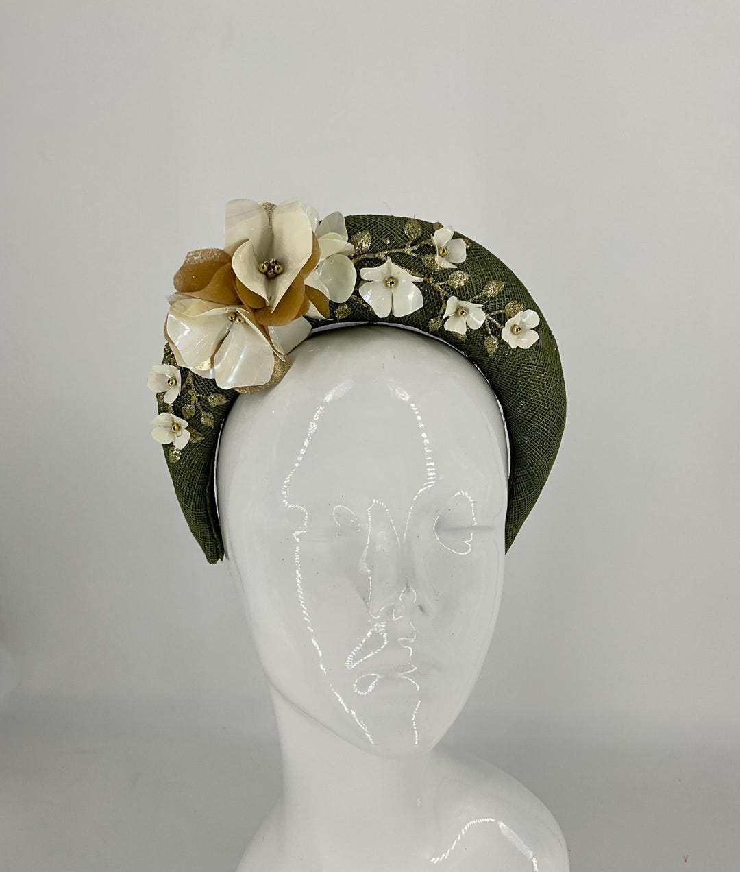 Sage Green , Gold and Ivory Halo Crown Headband Fascinator - Etsy
