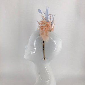 Bright Peach and Powder Blue Birdcage Veiling Feather Fascinator ...
