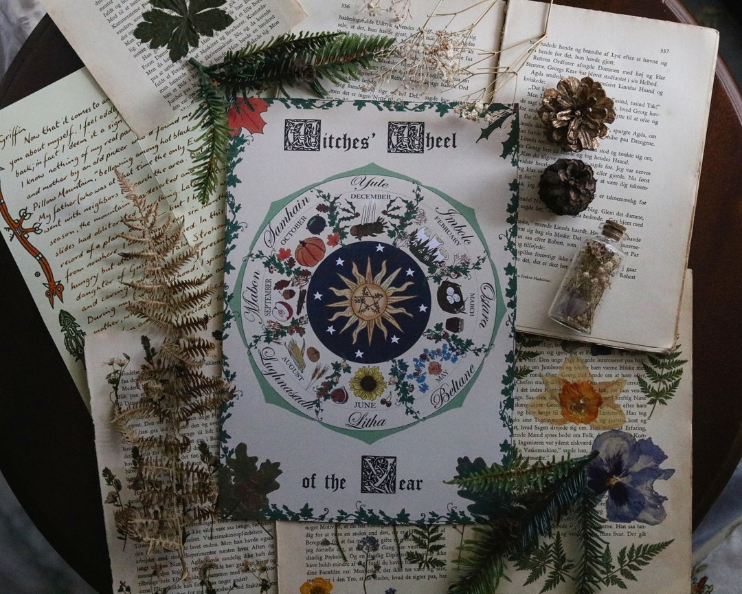 A4 WITCHY PRINT Witches' Wheel of the Year Poster Wicca, Hand Drawn ...