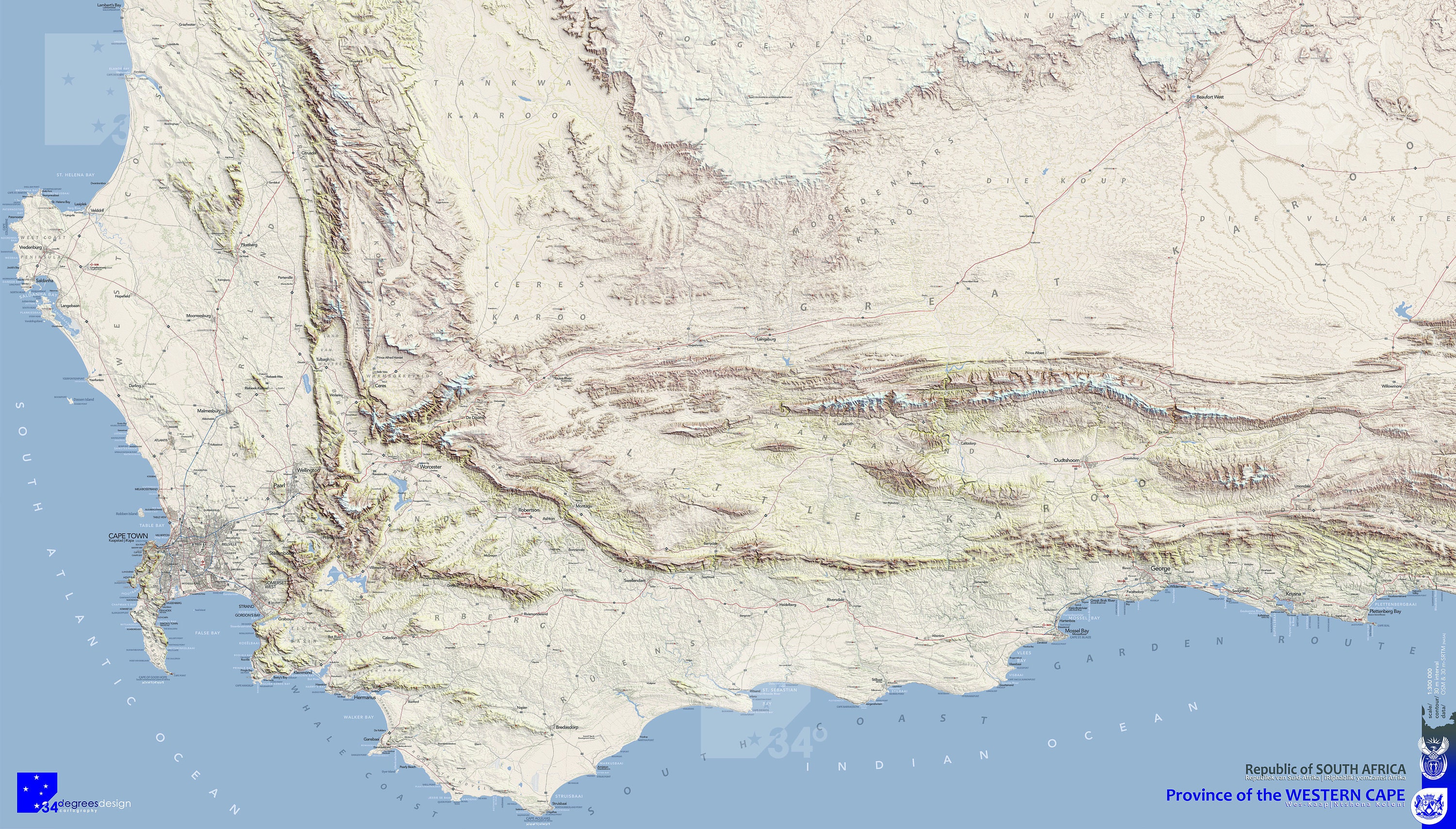 Western Cape & Cape Town Topographic Map-art - Etsy