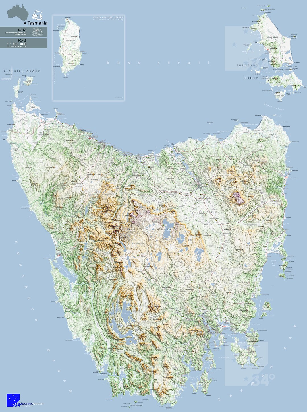 Tasmania Topographic Map-art - Etsy
