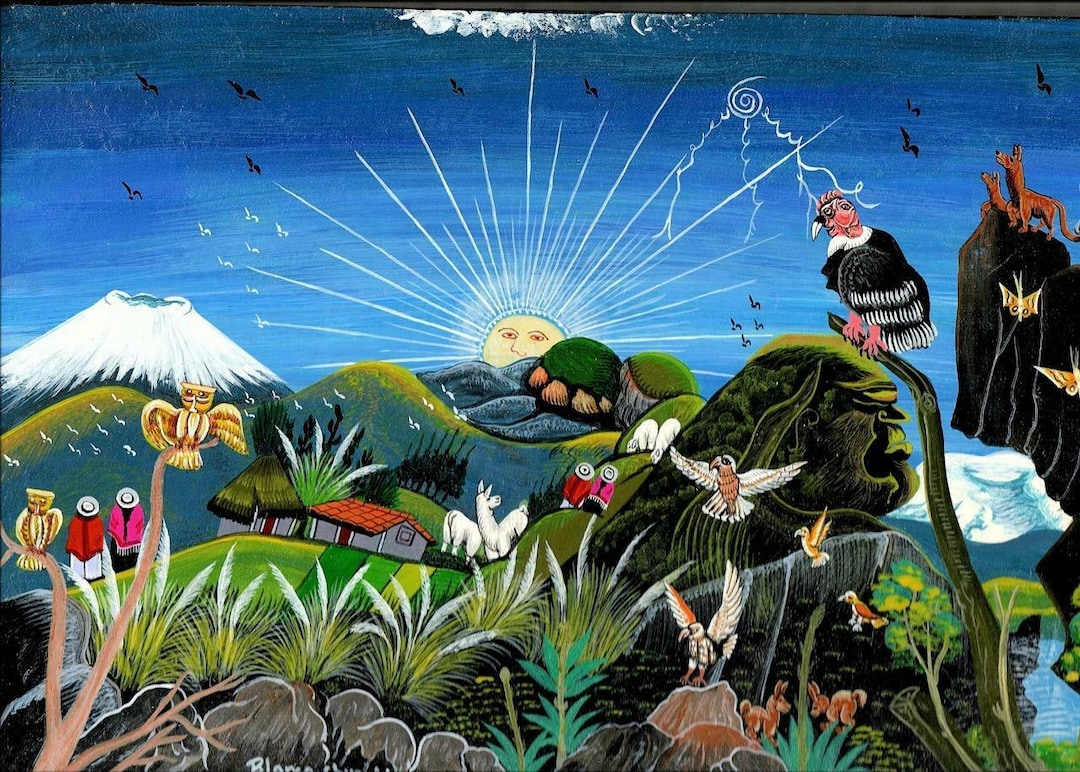 NEW NOV Tigua Ecuador Indigenous Art on Sheepskin by Blanca Chugchilan ...