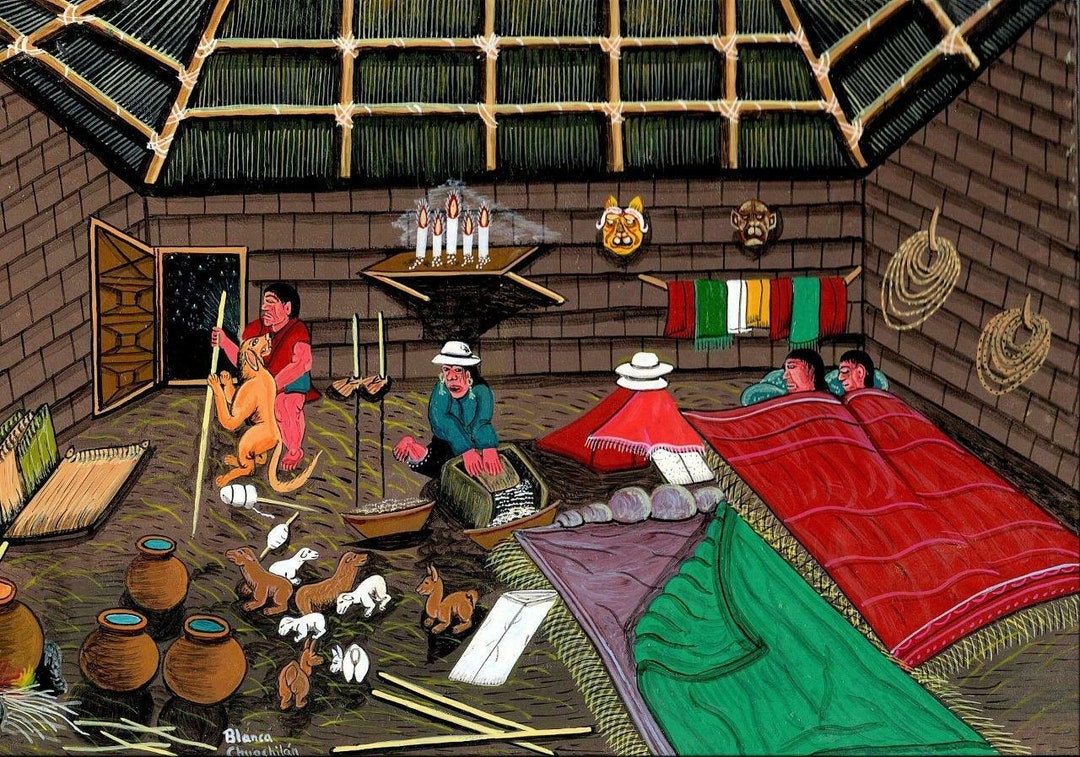 NEW NOV Tigua Ecuador Indigenous Art on Sheepskin by Blanca Chugchilan ...