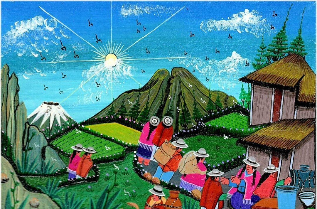 NEW NOV Tigua Ecuador Indigenous Art on Sheepskin by Blanca Chugchilan ...