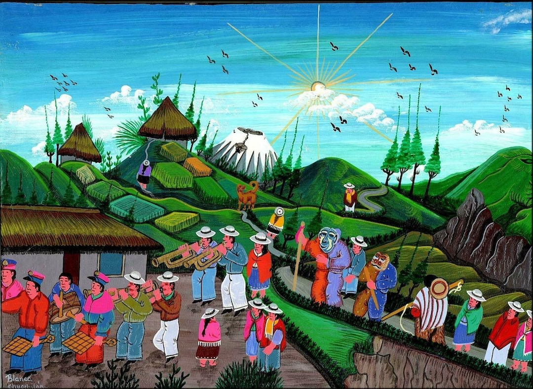 NEW NOV Tigua Ecuador Indigenous Art on Sheepskin by Blanca Chugchilan ...