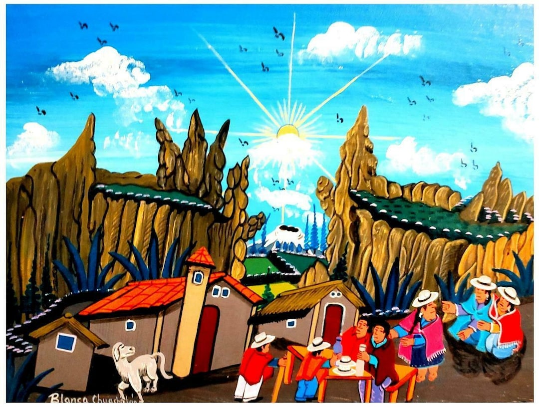 DEC 21 Tigua Ecuador Indigenous Art on Sheepskin by Blanca Chugchilan ...