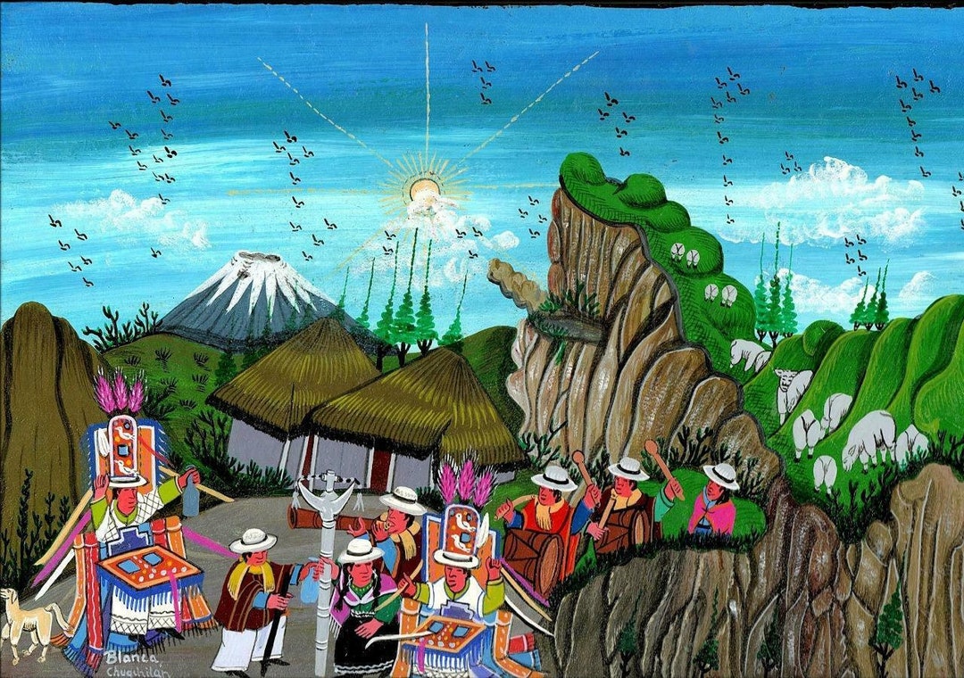 NEW NOV Tigua Ecuador Indigenous Art on Sheepskin by Blanca Chugchilan ...