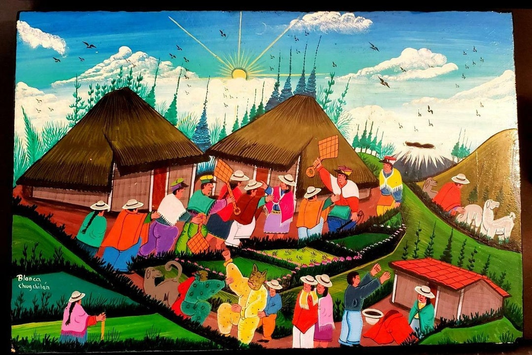 NEW Dec Tigua Ecuador Indigenous Art on Sheepskin by Blanca ...