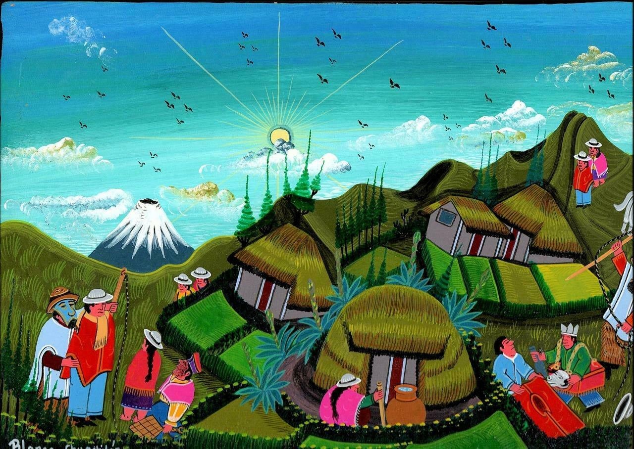 NEW NOV Tigua Ecuador Indigenous Art on Sheepskin by Blanca Chugchilan ...